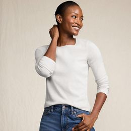 LANDS' END Langarmshirt aus mikrofeinem Baumwollripp f&uuml;r Damen in Petite-Gr&ouml;&szlig;e, Damen, size: petite, Grau, Baumwolle/Elasthan, by Lands' End