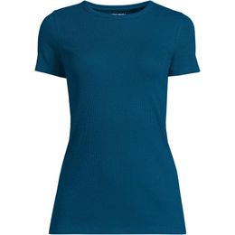 LANDS' END Feinripp-Shirt mit Rundhalsausschnitt und kurzen &Auml;rmeln in Plus-Gr&ouml;&szlig;e f&uuml;r Damen, Damen, size: plus, Blau, Baumwolle/Elasthan, by Lands' End