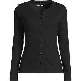 LANDS' END Rippshirt mit durchgehender Knopfreihe f&uuml;r Damen in Plus-Gr&ouml;&szlig;e, Damen, size: plus, Schwarz, Elasthan/Baumwoll-Mischung, by Lands' End