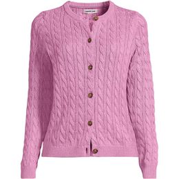 LANDS' END Drifter Zopfmuster-Cardigan mit Rundausschnitt in Plus-Gr&ouml;&szlig;e, Damen, size: plus, Pink, Baumwolle, by Lands' End