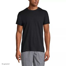 LANDS' END Kurzarm-Shirt mit Rundhalsausschnitt f&uuml;r Herren (3er-Set), Herren, size: regular, Schwarz, Baumwolle, by Lands' End