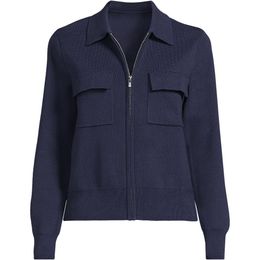 LANDS' END Feinstrick-Blazer mit Rei&szlig;verschluss f&uuml;r Damen, Damen, size: regular, Blau, Baumwolle, by Lands' End