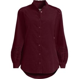 LANDS' END Feincord-Hemdbluse mit Ajourdetails, Damen, size: regular, Rot, Baumwolle, by Lands' End