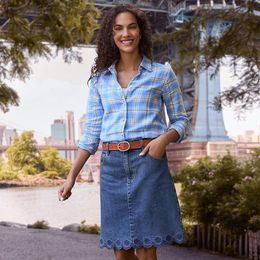 LANDS' END Kurzer Soft Denim Rock mit besticktem Saum, Damen, size: regular, Blau, Elasthan/Baumwoll-Mischung, by Lands' End