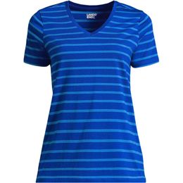 LANDS' END Supima Kurzarm-Shirt mit V-Ausschnitt f&uuml;r Damen, Damen, size: regular, Blau, Baumwolle, by Lands' End