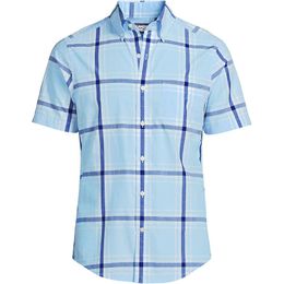 LANDS' END Gemustertes Popelin-Kurzarmhemd f&uuml;r Herren, Classic Fit, Herren, size: regular, Blau, Baumwolle, by Lands' End