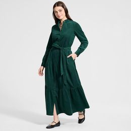 LANDS' END Feincord-Maxikleid mit Stufenrock in Petite-Gr&ouml;&szlig;e, Damen, size: petite, Gr&uuml;n, Baumwolle, by Lands' End