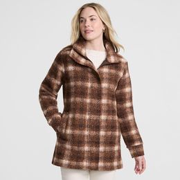 LANDS' END Gemusterte Boucl&eacute;-Jacke, Damen, size: regular, Braun, Polyester, by Lands' End