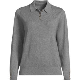 LANDS' END Polopullover mit goldfarbenen Kn&ouml;pfen f&uuml;r Damen in Petite-Gr&ouml;&szlig;e, Damen, size: petite, Grau, Polyester/Viskose/Polyester-Mischung, by Lands' End