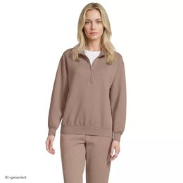 LANDS' END Serious Sweats Pullover mit Rei&szlig;verschluss, Damen, size: regular, Braun, Baumwoll-Mischung/Polyester-Mischung, by Lands' End