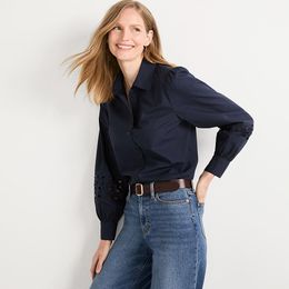 LANDS' END Hemdbluse mit Cutout-Detail f&uuml;r Damen, Damen, size: regular, Blau, Baumwolle, by Lands' End