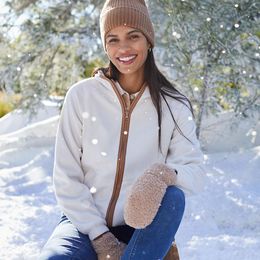 LANDS' END Anyweather Fleece-Jacke mit Kapuze f&uuml;r Damen in Petite-Gr&ouml;&szlig;e, Damen, size: petite, Elfenbein, Polyester, by Lands' End