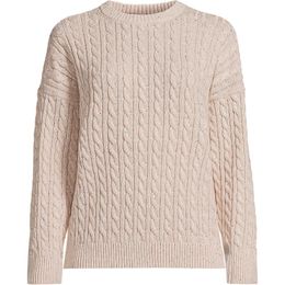 LANDS' END Zopfmusterpullover Drifter mit Rundausschnitt in Petite-Gr&ouml;&szlig;e, Damen, size: petite, Beige, Baumwolle, by Lands' End
