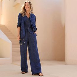 LANDS' END Leinenhose High Waist mit weitem Bein f&uuml;r Damen, Damen, size: regular, Blau, Leinen, by Lands' End