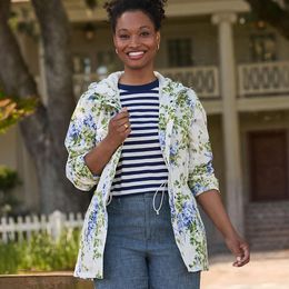 LANDS' END Wasserdichte Gemusterte Regenjacke SQUALL mit Packfach f&uuml;r Damen, Damen, size: regular, Blau, Polyester, by Lands' End
