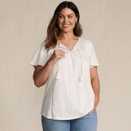 LANDS' END Flammgarn-Jerseyshirt mit kurzen Fl&uuml;gel&auml;rmeln f&uuml;r Damen in Plus-Gr&ouml;&szlig;e, Damen, size: plus, Elfenbein, Baumwolle, by Lands' End