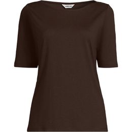LANDS' END Supima&reg; T-Shirt mit U-Boot-Ausschnitt und gekn&ouml;pfter Schulter in Plus-Gr&ouml;&szlig;e f&uuml;r Damen, Damen, size: plus, Braun, Baumwolle, by Lands' End