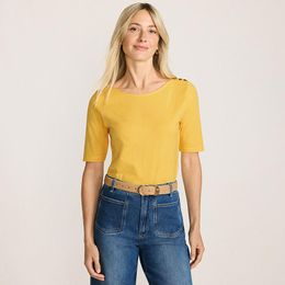 LANDS' END Supima&reg; T-Shirt mit U-Boot-Ausschnitt und gekn&ouml;pfter Schulter in Petite-Gr&ouml;&szlig;e f&uuml;r Damen, Damen, size: petite, Gelb, Baumwolle, by Lands' End