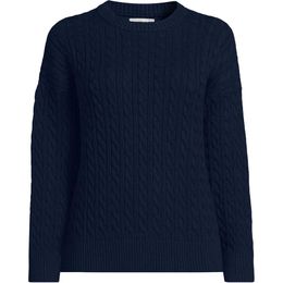 LANDS' END Zopfmusterpullover Drifter mit Rundausschnitt in Petite-Gr&ouml;&szlig;e, Damen, size: petite, Blau, Baumwolle, by Lands' End