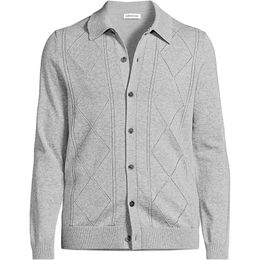 LANDS' END Feinstrick-Cardigan aus reiner Baumwolle mit Argyle-Muster, Herren, size: regular, Grau, Baumwolle, by Lands' End