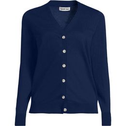 LANDS' END Feinstrick-Baumwollcardigan mit unterlegtem Ausschnitt, Damen, size: regular, Blau, Baumwolle, by Lands' End