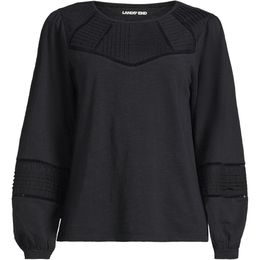LANDS' END Flammgarn-Shirt mit Biesen-Verzierung f&uuml;r Damen, Damen, size: regular, Schwarz, Baumwolle, by Lands' End