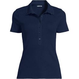 LANDS' END Feinripp-Poloshirt mit Lochmusterkragen, Damen, size: regular, Blau, Baumwoll-Mischung, by Lands' End
