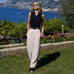 LANDS' END Premium Reinleinen-Barrelhose mit Bundfalten, Damen, size: regular, Elfenbein, Leinen, by Lands' End