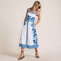 LANDS' END Midirock aus Baumwoll-Popeline f&uuml;r Damen, Damen, size: regular, Blau, Baumwolle, by Lands' End