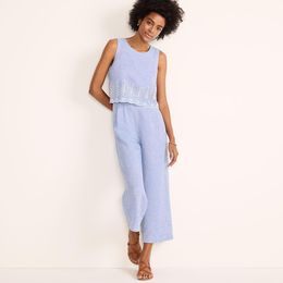 LANDS' END &Auml;rmelloser Leinen-Jumpsuit mit Lochstickerei f&uuml;r Damen, Damen, size: regular, Blau, Leinen, by Lands' End