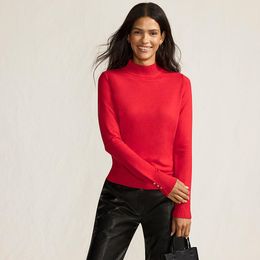 LANDS' END Stehkragenpullover mit &Auml;rmelkn&ouml;pfen f&uuml;r Damen in Petite-Gr&ouml;&szlig;e, Damen, size: petite, Rot, by Lands' End
