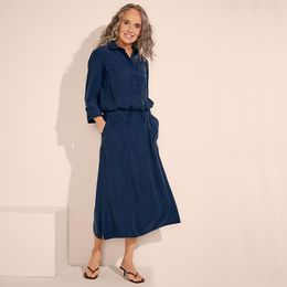 LANDS' END Twill-Midirock f&uuml;r Damen, Damen, size: regular, Blau, Polyester/Viskose, by Lands' End