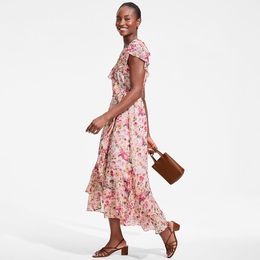LANDS' END Maxi-Wickelkleid aus Chiffon f&uuml;r Damen, Damen, size: regular, Elfenbein, Polyester, by Lands' End