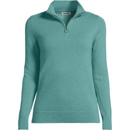 LANDS' END Kaschmir-Pullover mit Rei&szlig;verschluss, Damen, size: regular, Gr&uuml;n, Kaschmir, by Lands' End