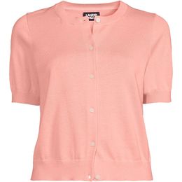 LANDS' END Feinstrick-Cardigan mit kurzen &Auml;rmeln f&uuml;r Damen, Damen, size: regular, Pink, Baumwolle, by Lands' End