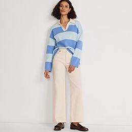 LANDS' END Feinstrick-Polopullover mit Rugbystreifen, Damen, size: regular, Blau, Baumwolle, by Lands' End