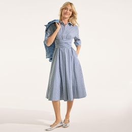 LANDS' END Baumwoll-Midikleid in Wickeloptik f&uuml;r Damen, Damen, size: regular, Blau, Baumwolle, by Lands' End