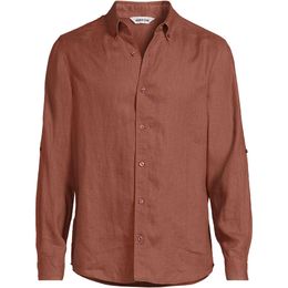 LANDS' END Hemd aus reinem Leinen mit Roll&auml;rmeln f&uuml;r Herren, Herren, size: regular, Braun, Leinen, by Lands' End