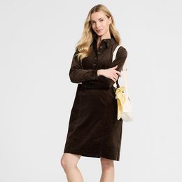 LANDS' END Feincord-Hemdblusenkleid in A-Linie in Petite-Gr&ouml;&szlig;e, Damen, size: petite, Braun, Baumwolle, by Lands' End