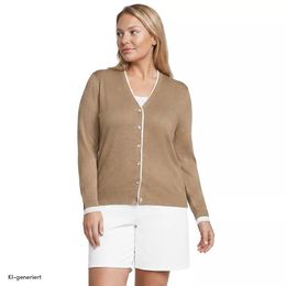 LANDS' END Feinstrick-Baumwollcardigan mit unterlegtem Ausschnitt in Plus-Gr&ouml;&szlig;e, Damen, size: plus, Beige, Baumwolle, by Lands' End