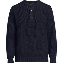 LANDS' END Rundhalspullover mit Knopfreihe f&uuml;r Herren, Herren, size: regular, Blau, Baumwolle, by Lands' End