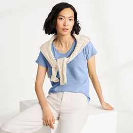 LANDS' END Shirt aus Baumwolle/Modal-Mix mit Ballett-Ausschnitt f&uuml;r Damen in Petite-Gr&ouml;&szlig;e, Damen, size: petite, Blau, Baumwolle Modal, by Lands' End