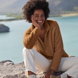 LANDS' END Pl&uuml;schfleece-Pullover mit Rei&szlig;verschluss f&uuml;r Damen in Petite-Gr&ouml;&szlig;e, Damen, size: petite, Beige, Polyester, by Lands' End