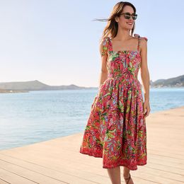 LANDS' END Musselin-Midikleid Gemustert f&uuml;r Damen, Damen, size: regular, Orange, Baumwolle, by Lands' End