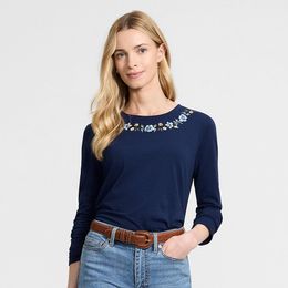 LANDS' END Supima Langarmshirt mit besticktem Rundausschnitt, Damen, size: regular, Blau, Baumwolle, by Lands' End