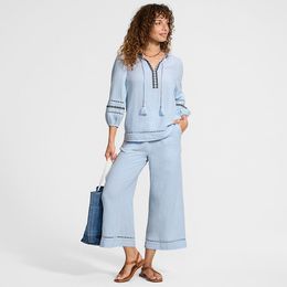 LANDS' END Musselin-Schlupfbluse mit 3/4-&Auml;rmeln, Damen, size: regular, Blau, Baumwolle, by Lands' End