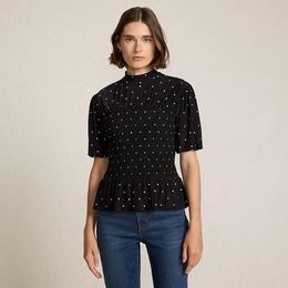 LANDS' END Silk Knit Smok-Shirt mit kurzen &Auml;rmeln f&uuml;r Damen, Damen, size: regular, Schwarz, Polyester-Mischung, by Lands' End