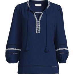LANDS' END Musselin-Schlupfbluse mit 3/4-&Auml;rmeln in Petite-Gr&ouml;&szlig;e, Damen, size: petite, Blau, Baumwolle, by Lands' End