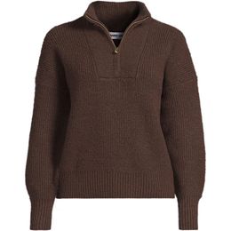 LANDS' END Flauschiger Troyer-Pullover f&uuml;r Damen, Damen, size: regular, Braun, Elasthan/Polyester-Mischung/Nylon-Mischung, by Lands' End