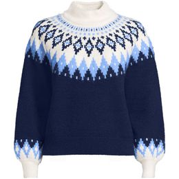 LANDS' END Flauschiger Fair Isle Pullover mit Ballon&auml;rmeln f&uuml;r Damen, Damen, size: regular, Blau, Polyester-Mischung/Nylon-Mischung, by Lands' End